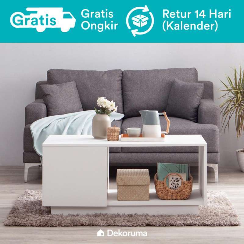 Promo Dekoruma Moku Coffee Table Meja Tamu Minimalis dengan Rak Susun ...
