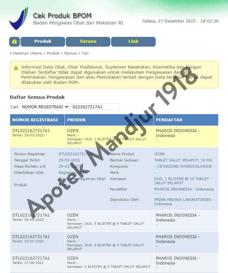 Jual Ozen 10 Tablet - Obat Rhinitis Dan Gatal Alergi Di Seller Apotek ...