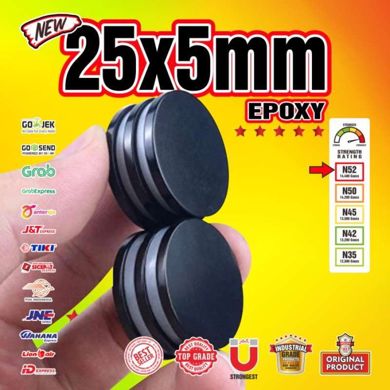 Promo Magnet Neodymium Black Epoxy 25X5Mm N52 (Daya Tarik Sangat Kuat ...
