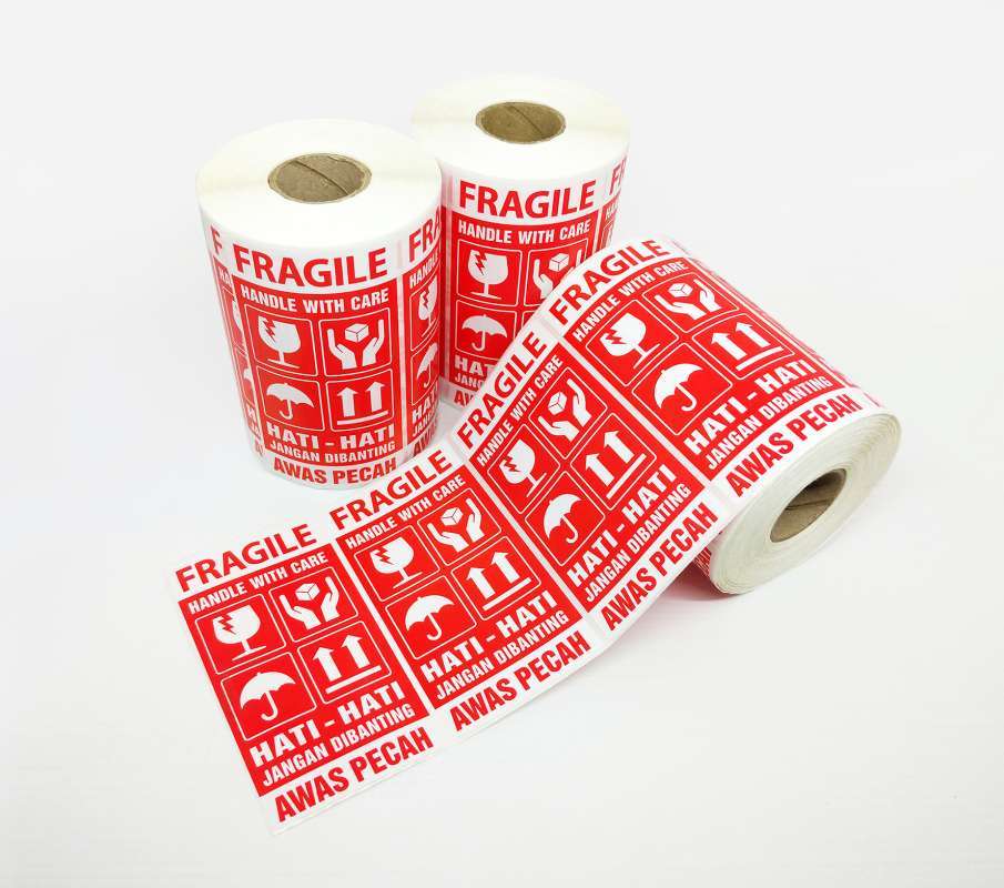 Promo Sticker Label Fragile Hati-hati Awas Pecah 9,5 X 5 Cm (1 Roll ...