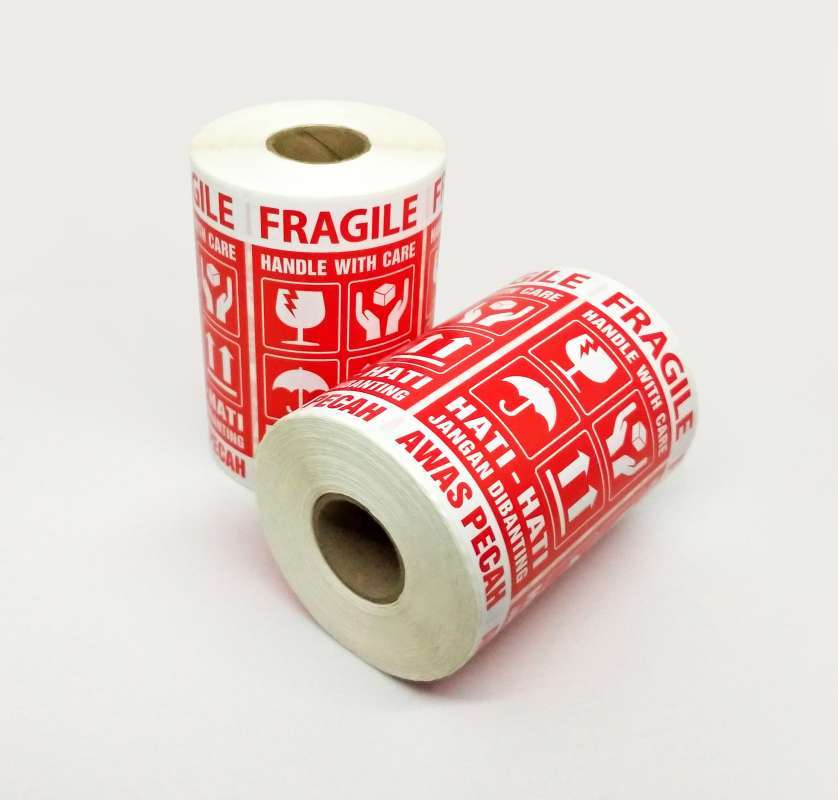 Promo Sticker Label Fragile Hati-hati Awas Pecah 9,5 X 5 Cm (1 Roll ...