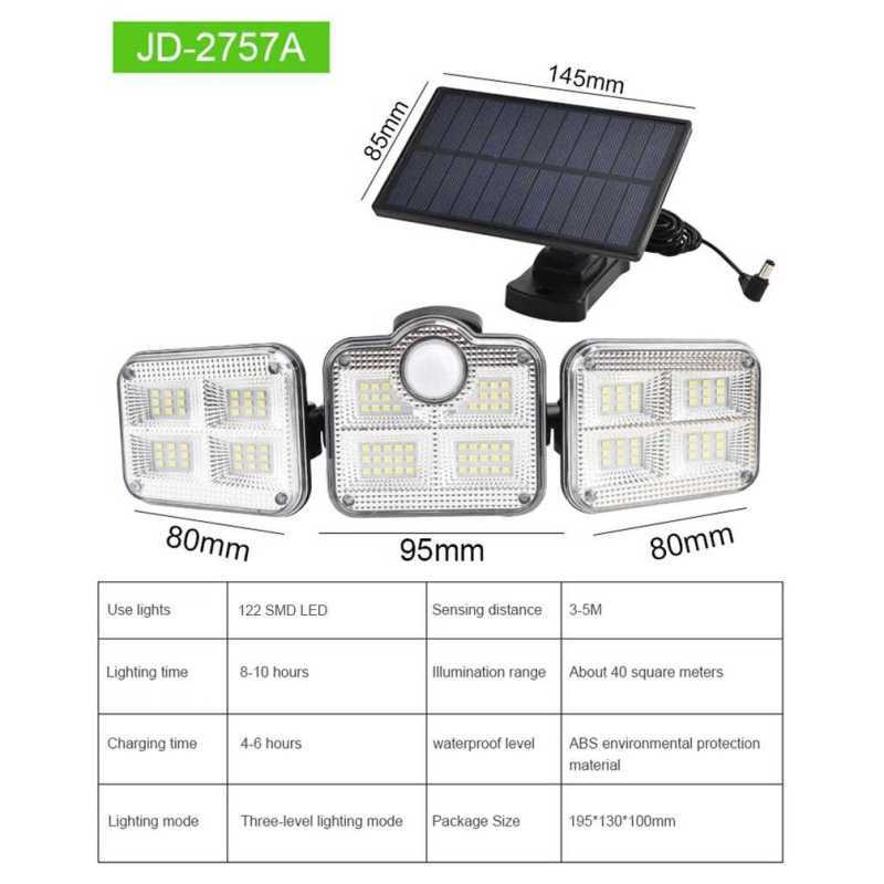 Promo OOBEST Lampu Solar 122 LED Three Head Human Sensing Remote ...