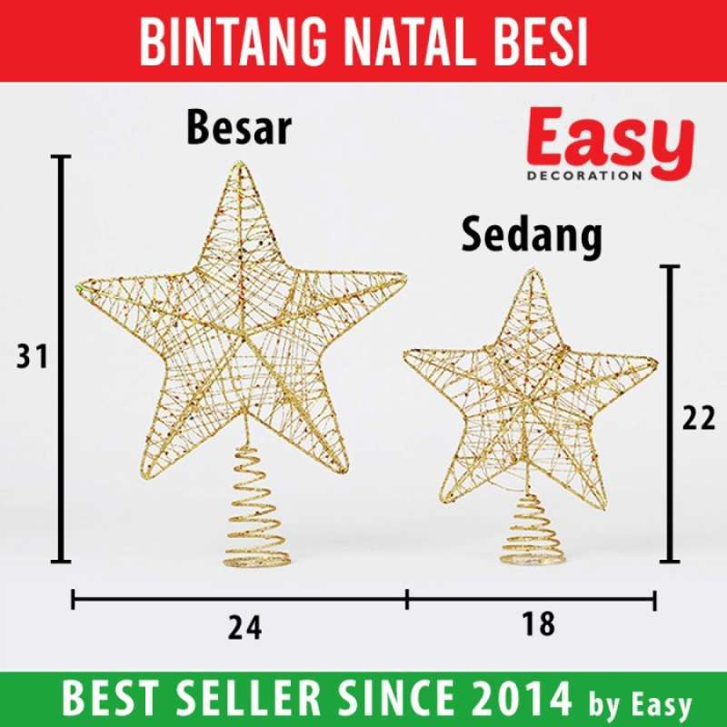 Promo Hiasan Natal Top Star Bintang Emas Gold Ornamen Pucuk Atas Pohon ...