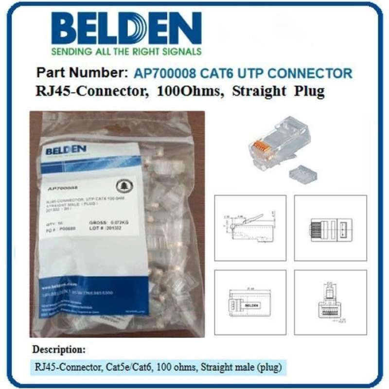 Promo Belden Rj45 Connector Cat.6 Original Isi 50 Pcs [ap700008] Diskon ...