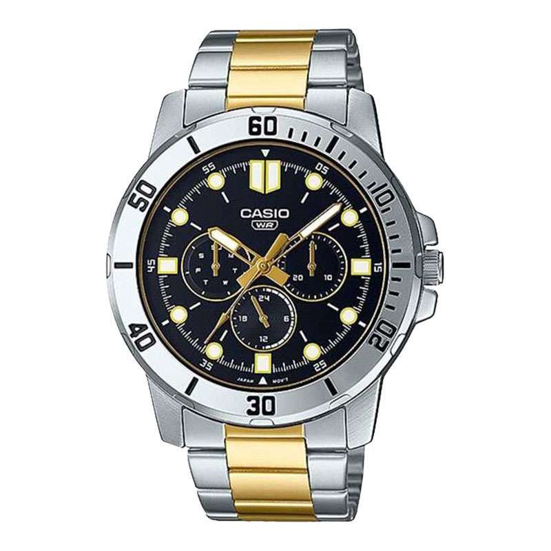 Promo Jam Tangan Pria Casio General MTP-VD300SG-1EUDF Chronograph Men Black Dial Two Tone ...
