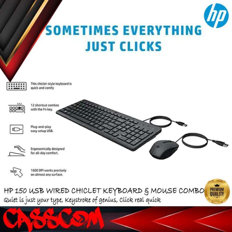 Jual HP 150 Wired Keyboard and Mouse Combo with Instant USB Plug di Seller CassCom - Kota Depok ...