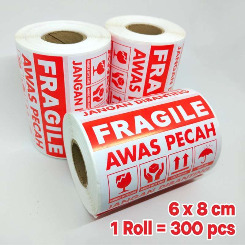 Promo Sticker Fragile Awas Pecah 6 x 8 cm Jangan Dibanting (1 roll/ 300 ...