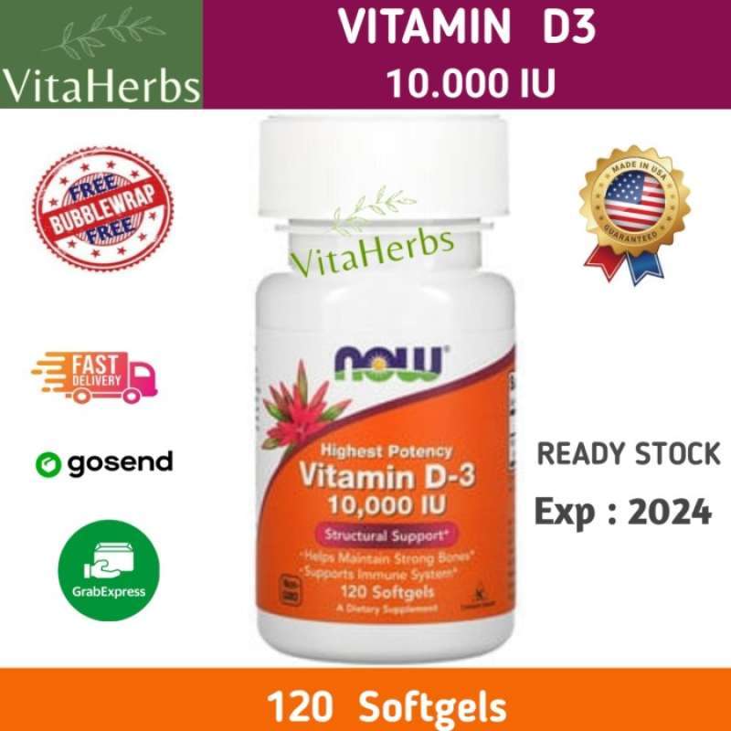 Promo VITAMIN D3 10000 IU 10000IU 120 SOFTGELS NOW FOODS Diskon 33% di ...