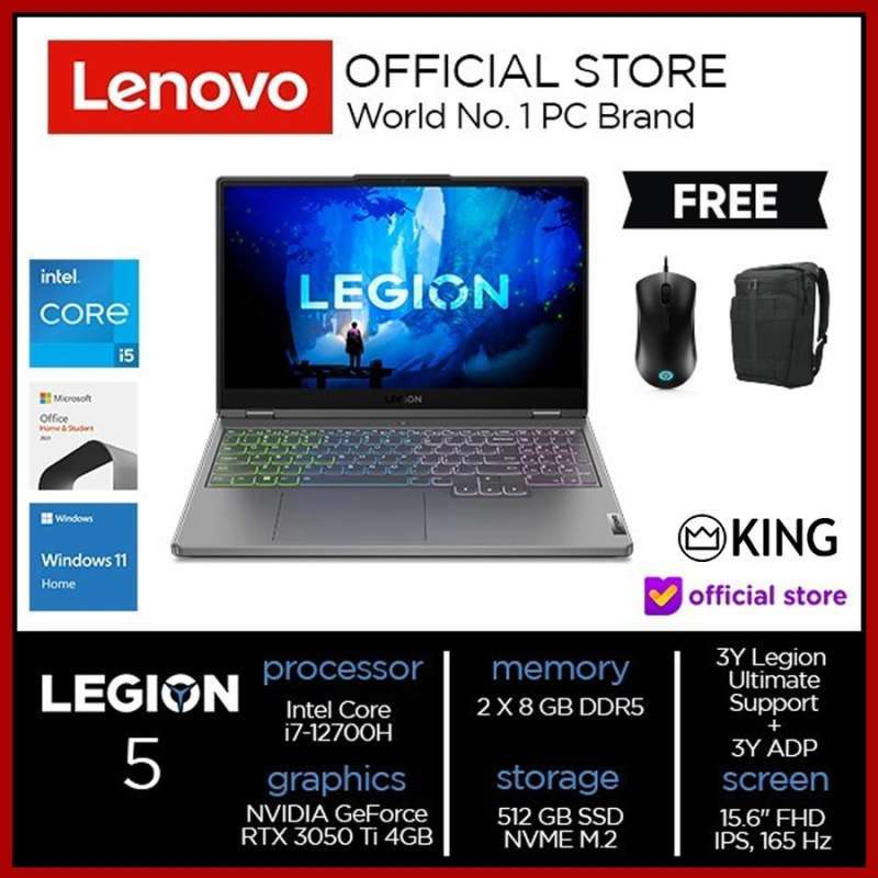 Jual LENOVO LEGION 5 i7 12700H RTX3050Ti 16GB 512GB SSD 15,6 FHD W11 OHS di Seller King Laptop ...