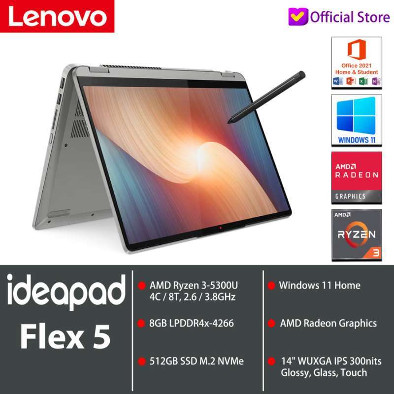 Jual Lenovo IP Flex 5 14ALC7 AMD Ryzen 3-5300U 8GB 512SSD W11 OHS21 TOUCH di Seller Supertech ...
