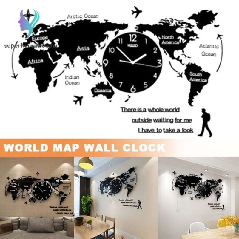 Promo Jam Dinding Desain Peta Dunia Bahan Akrilik Gaya Nordic Minimalis ...