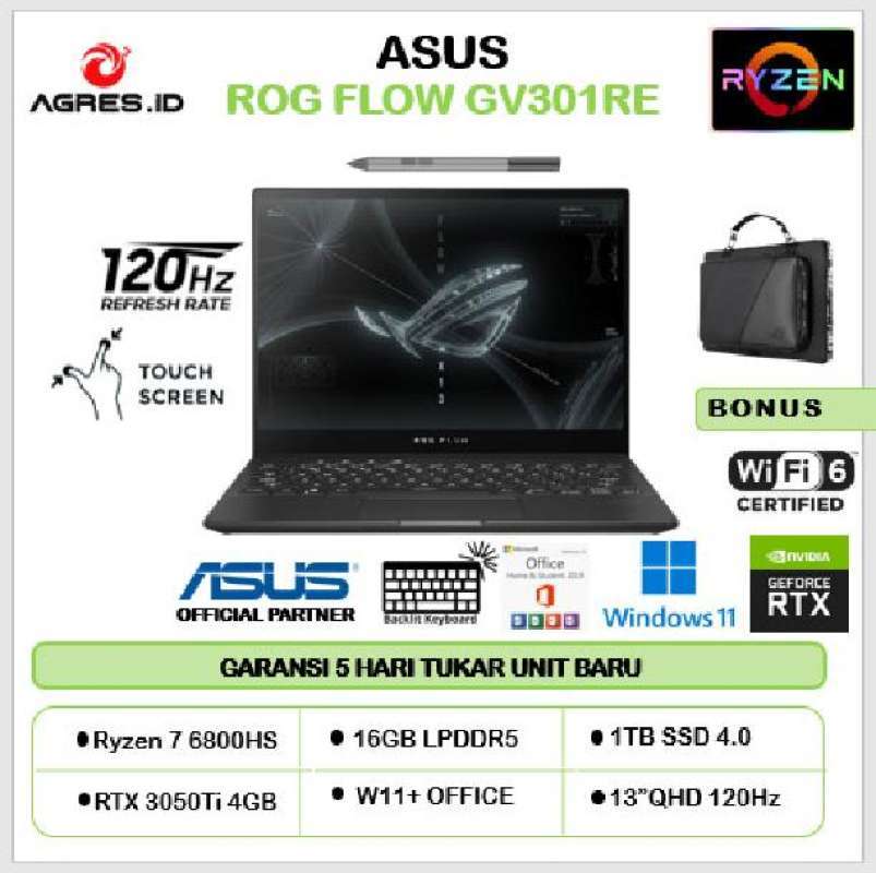Jual Laptop ASUS ROG FLOW GV301RE RTX 3050Ti Ryzen 7 6800HS DDR5 ...
