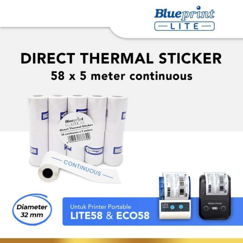 Jual Stiker Label Harga, Barcode, Dan Resi Thermal Blueprint 58mm X 5m ...