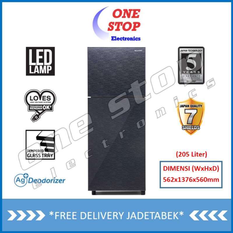 Promo [GARANSI RESMI] SHARP SJ-246XG-MR/MS Kulkas 2 Pintu Shine Glass Door Series 205 L Diskon 9 ...