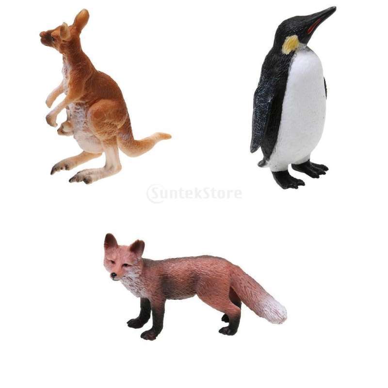 Jual 3x Realistic Kangaroo Penguin Fox Wild Animal Model Action Figure ...