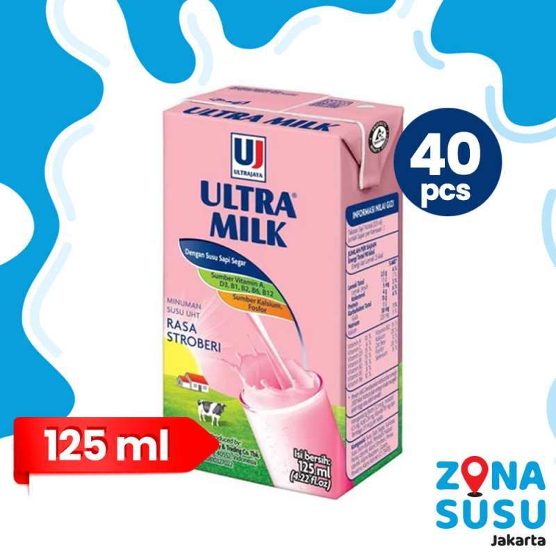 Jual Ultra Jaya Susu Ultra Milk Susu UHT 40 x 125 ml -Stroberi (1 Dus ...