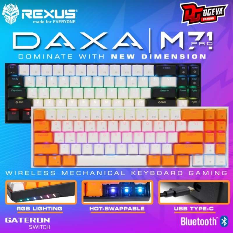 Jual Rexus Daxa M71 Pro Rgb Led Hotswap Wireless Mechanical Keyboard ...