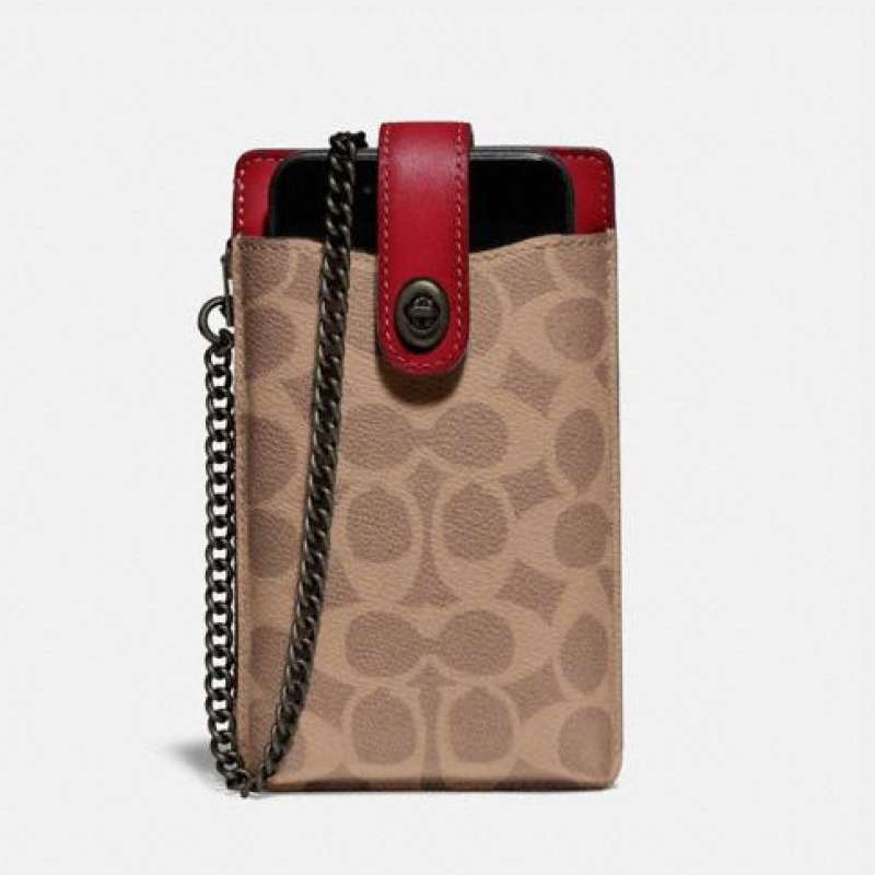 Promo Tas Coach Turnlock Chain Phone Crossbody In Blocked Signature ...
