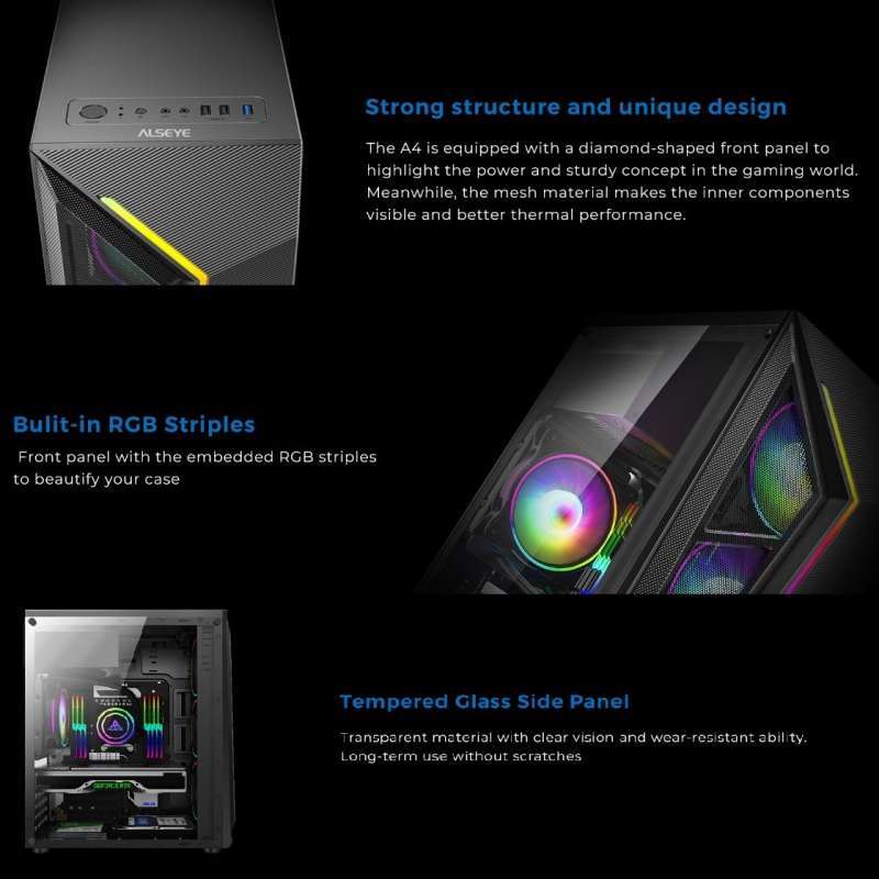 Jual ALSEYE A4 ATX Gaming PC Case Mesh Full ATX Casing Komputer di ...