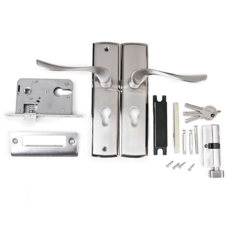 Jual Polished Door Handle Front Back Lever Lock Cylinder Dual Latch ...