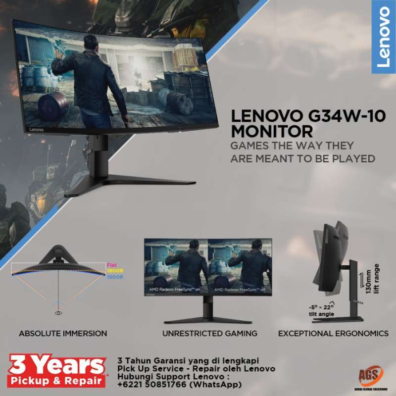 Jual Lenovo G34w-10 34 Inch 144hz Ultra-wide Qhd Curved Gaming Monitor ...