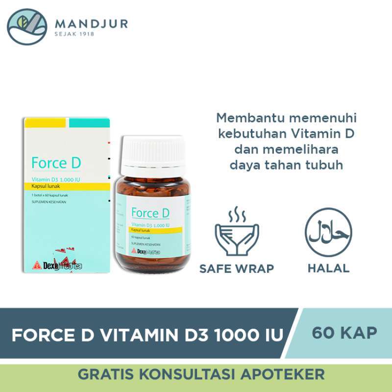Jual Force D Vitamin D3 1000 Iu 60 Kapsul Lunak - Suplemen Vitamin D3 ...