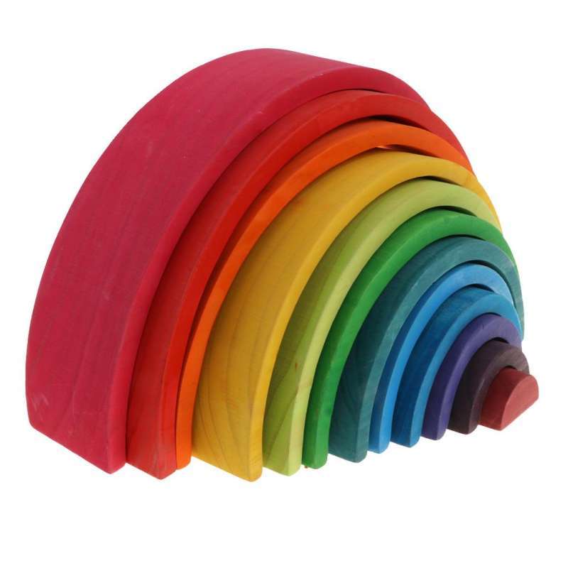 Jual 12-Piece Wooden Rainbow Stacker Nesting Puzzle Tunnel Stacking ...