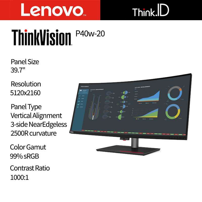 Jual Monitor Led Lenovo Thinkvision P40w-20 39.7 Curve 5k 5120x2160 Di ...