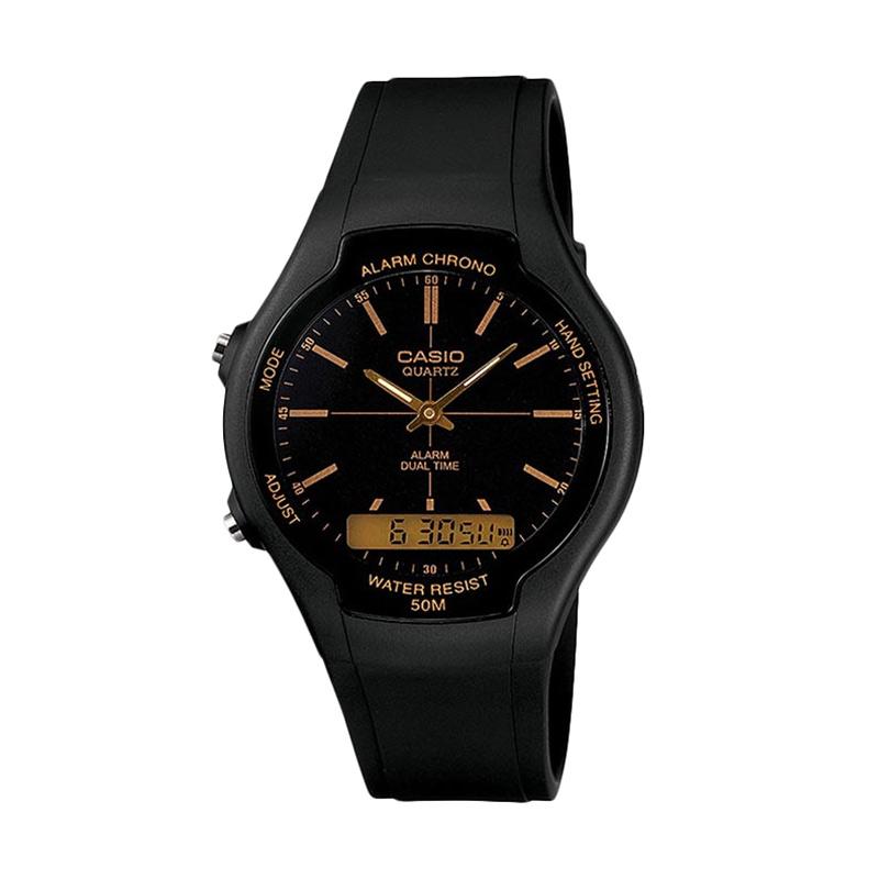 Promo CASIO Ana-Digi AW-90H-9EVDF Jam Tangan Unisex - Black Gold ...