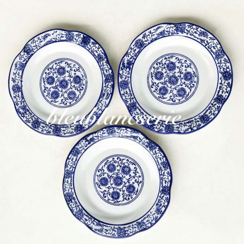 Promo Piring Keramik Biru Putih Salad Ceper Diskon 24% di Seller ...