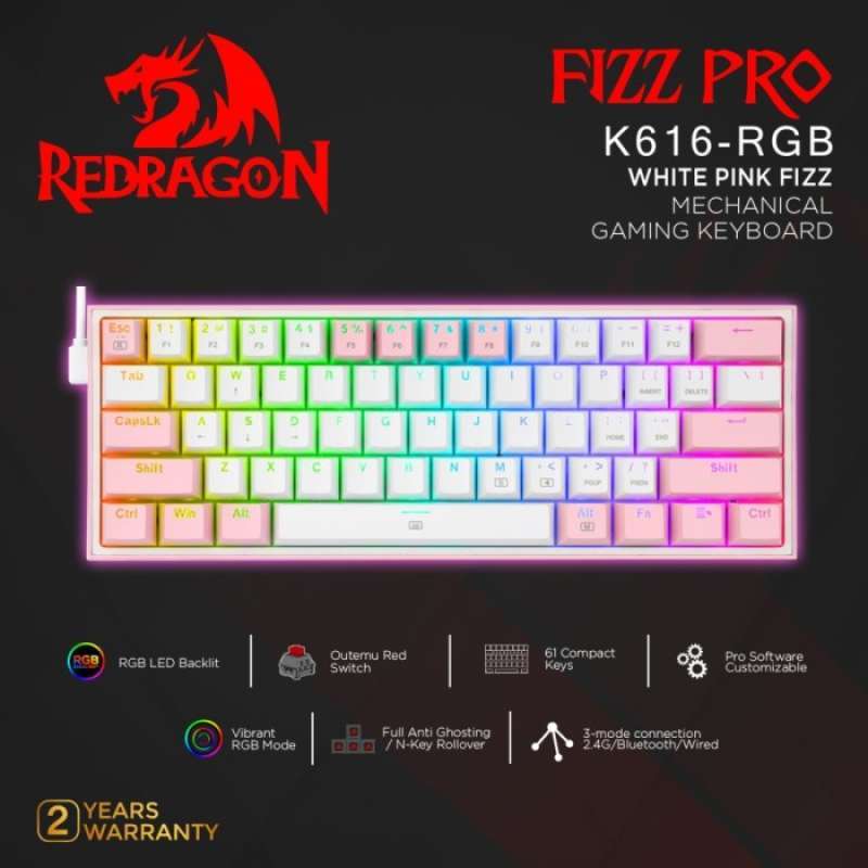 Promo Redragon Fizz Pro K616 Rgb - Wireless Bluetooth Mechanical ...