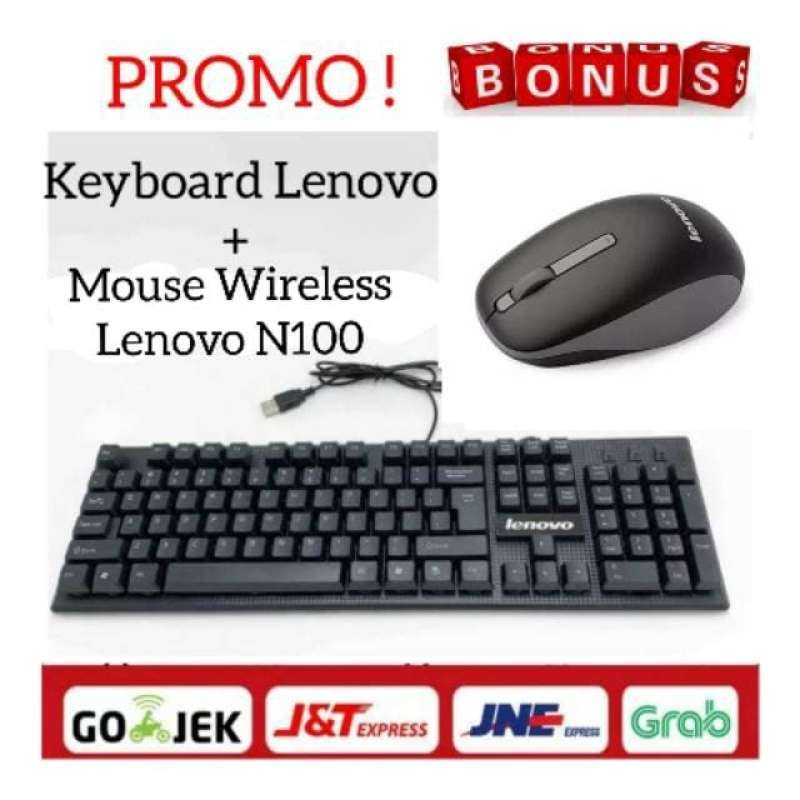 Promo Paket Keyboard Lenovo + Mouse Wireless Lenovo N100 Usb Diskon 10% ...