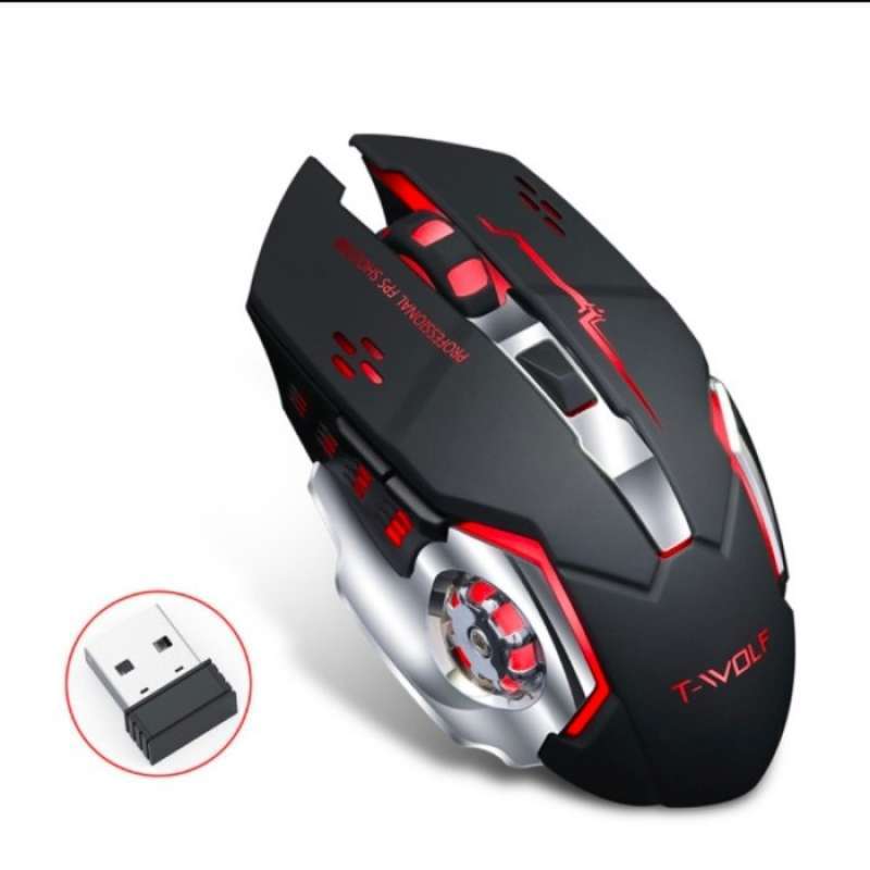 Jual MOUSE WIRELESS GAMING SILENT USB OPTICAL ERGONOMIS RECHARGEABLE WOLF di Seller Toko Winona ...