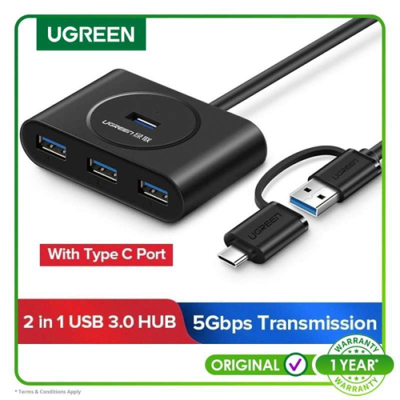 Jual Ugreen Usb3.0 Hub With Type C 4Port 1M Black-40850 di Seller ...
