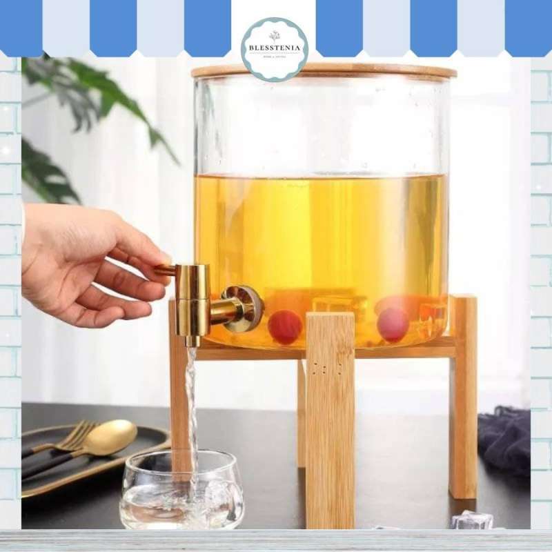 Jual Dispenser Air Kaca Bottle Glass Juice Tap Water Difuser Drinking ...