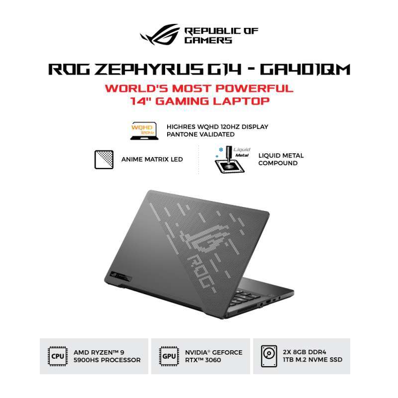 Jual Asus ROG Zephyrus G14 GA401QM-R936A6G-O, Amd R9-5900HS/8GB+8GB/1TB ...
