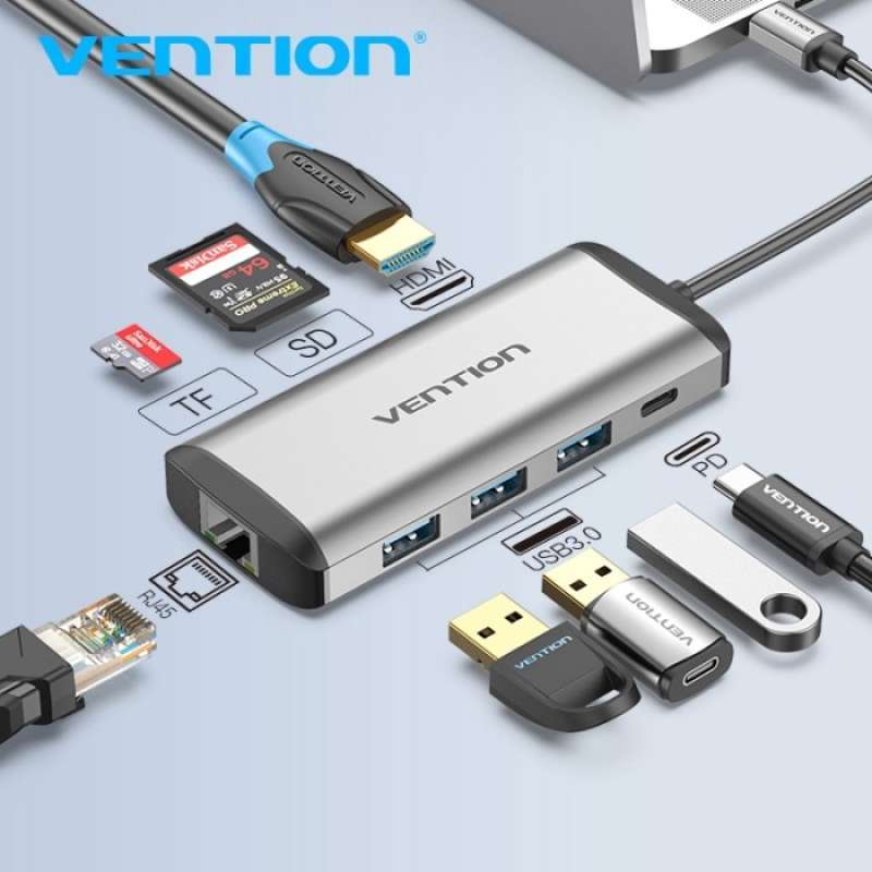 Jual Vention USB Hub 8 In 1 Converter USB Type C To HDMI RJ45 Card ...