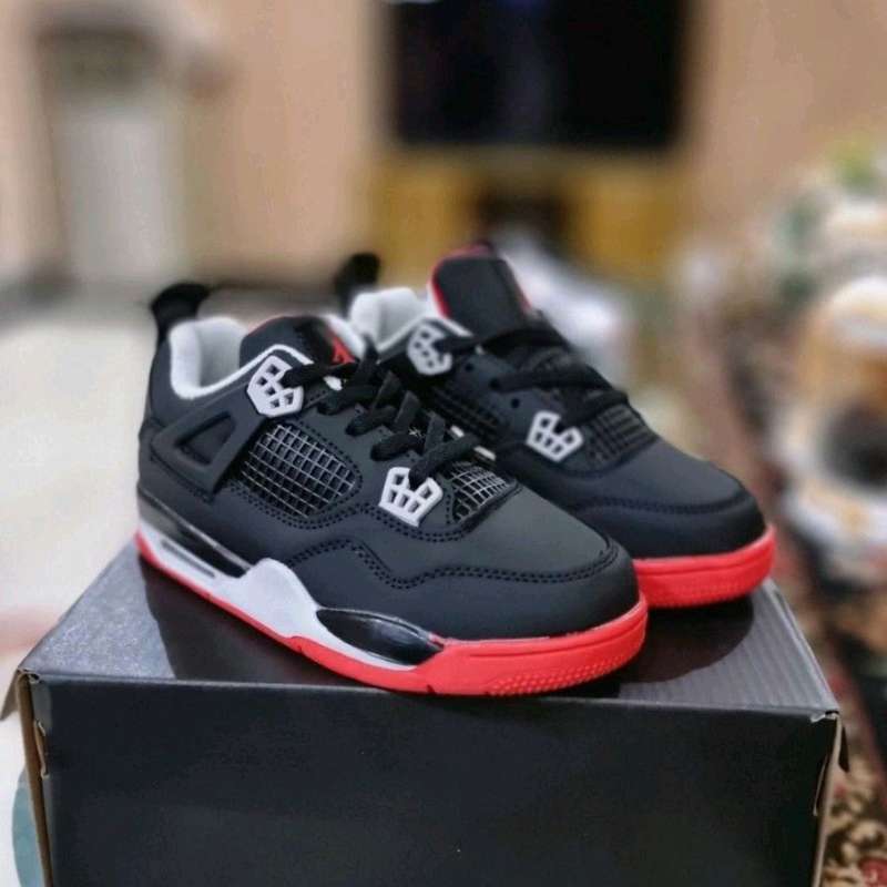 Promo Sepatu Anak laki-laki Nike Air Jordan 4 Retro Black Red Kids ...