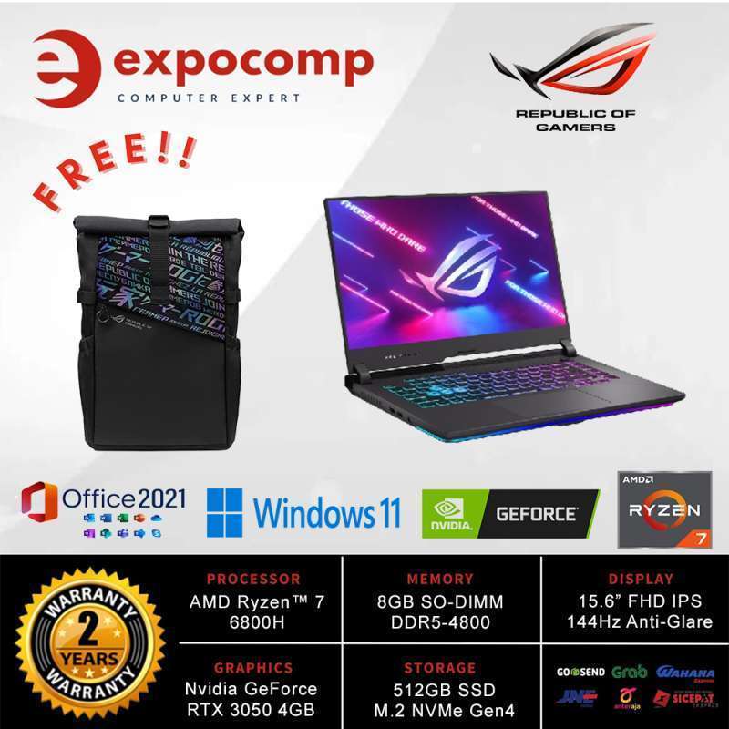 Jual ASUS Gaming ROG STRIX-G15 G513RC-R735B6G-O GREY AMD R7-6800 di ...
