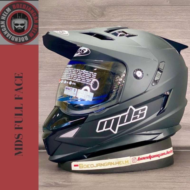 Jual MDS HELM SUPER PRO SOLID BLACK DOFF - FULL FACE - DOUBLE VISOR ...