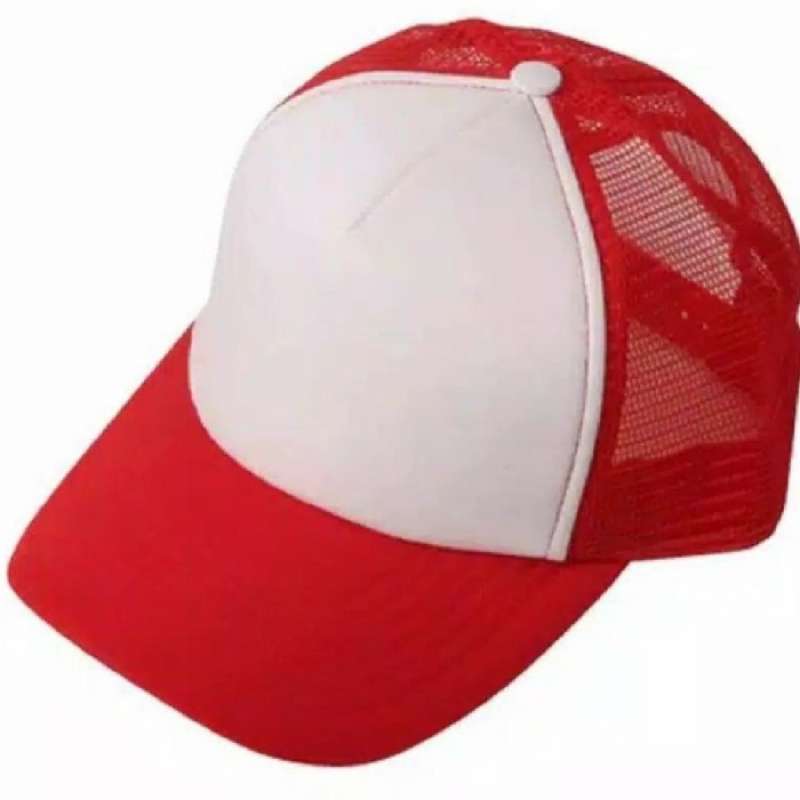 Promo topi jaring polos kombinasi merah putih Diskon 10% di Seller ...