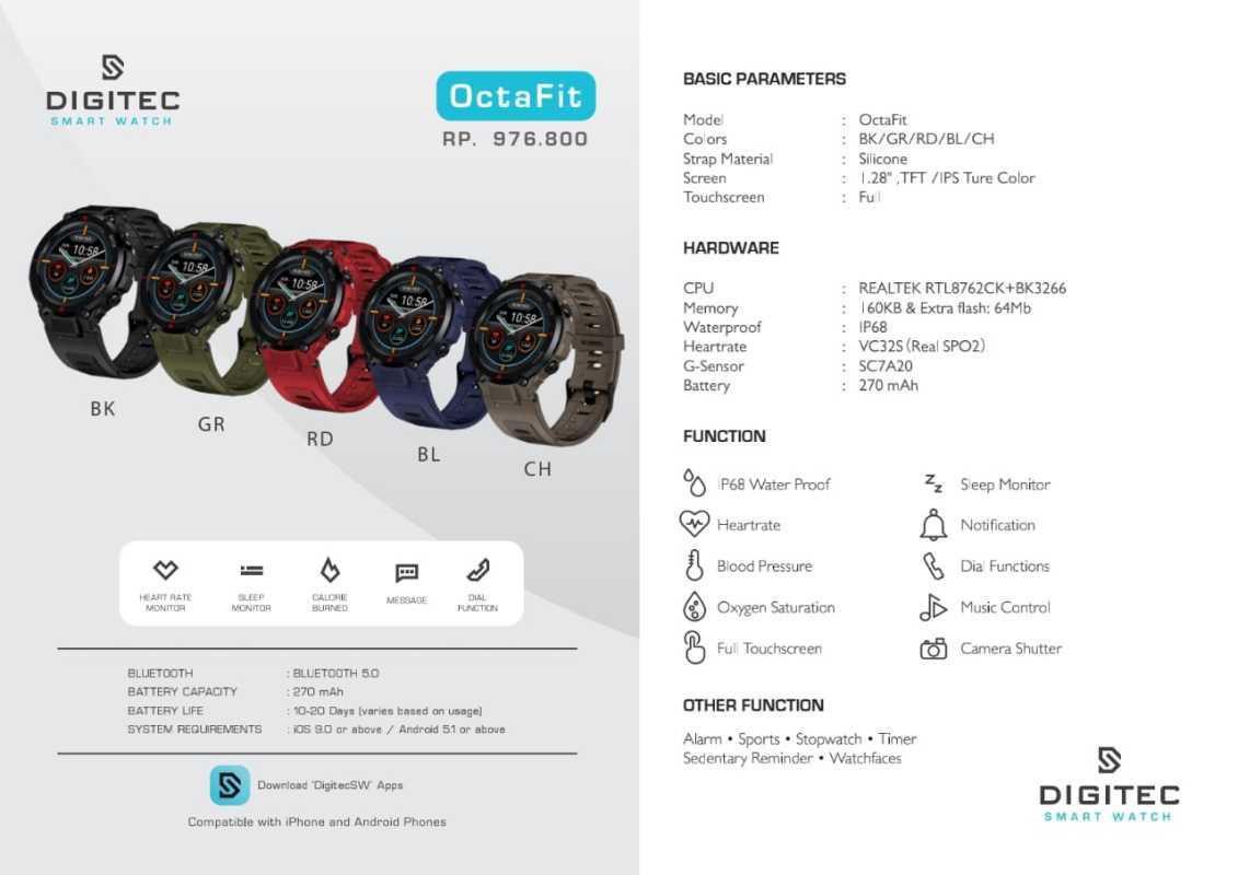 Jual Jam Tangan Smartwatch Digitec Octafit Original di Seller ...