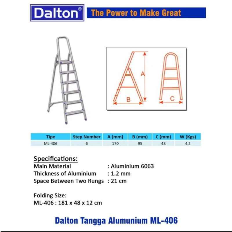 Jual Tangga Alumunium Lipat 6 Step Dalton ML-406 1.7 Meter Tangga Lipat ...