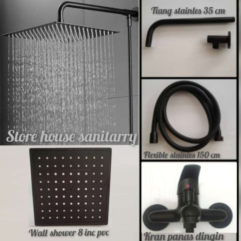 Promo Wall Shower 8 Pvc Hitam/Head Shower Instalasi Luar/Wall Shower ...