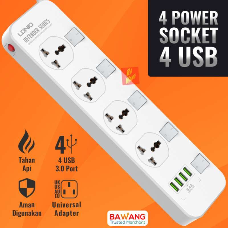 Jual Universal 4 Lubang Power Socket Strip Colokan Stop Kontak Usb Charger di Seller ...