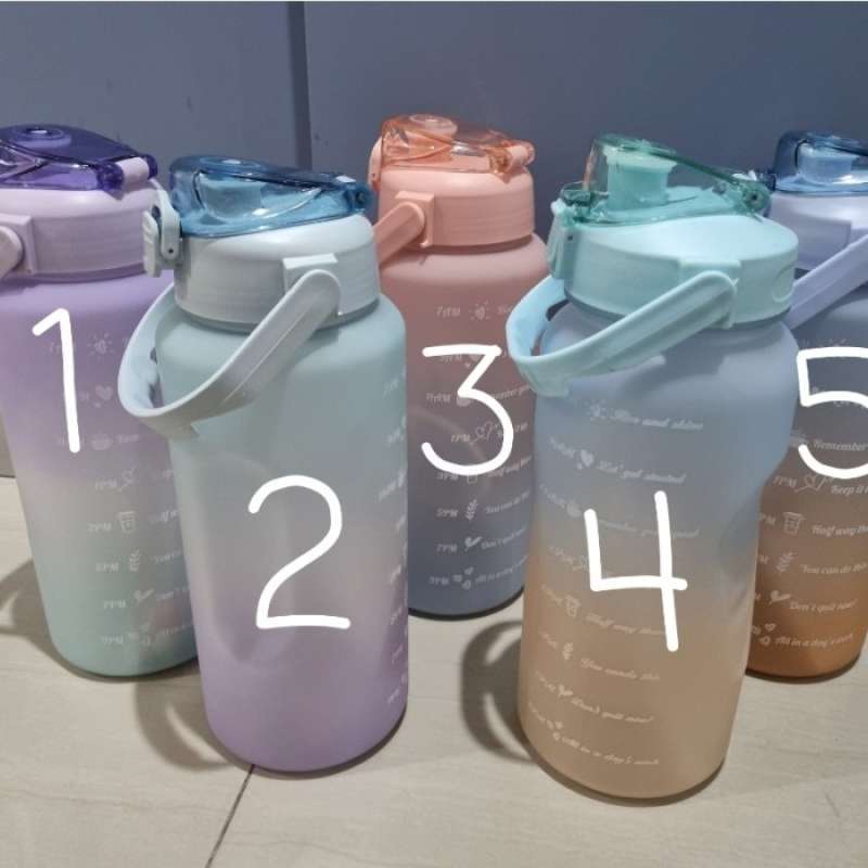 Promo Botol minum rainbow viral tritan penanda waktu 2L Diskon 23% di ...