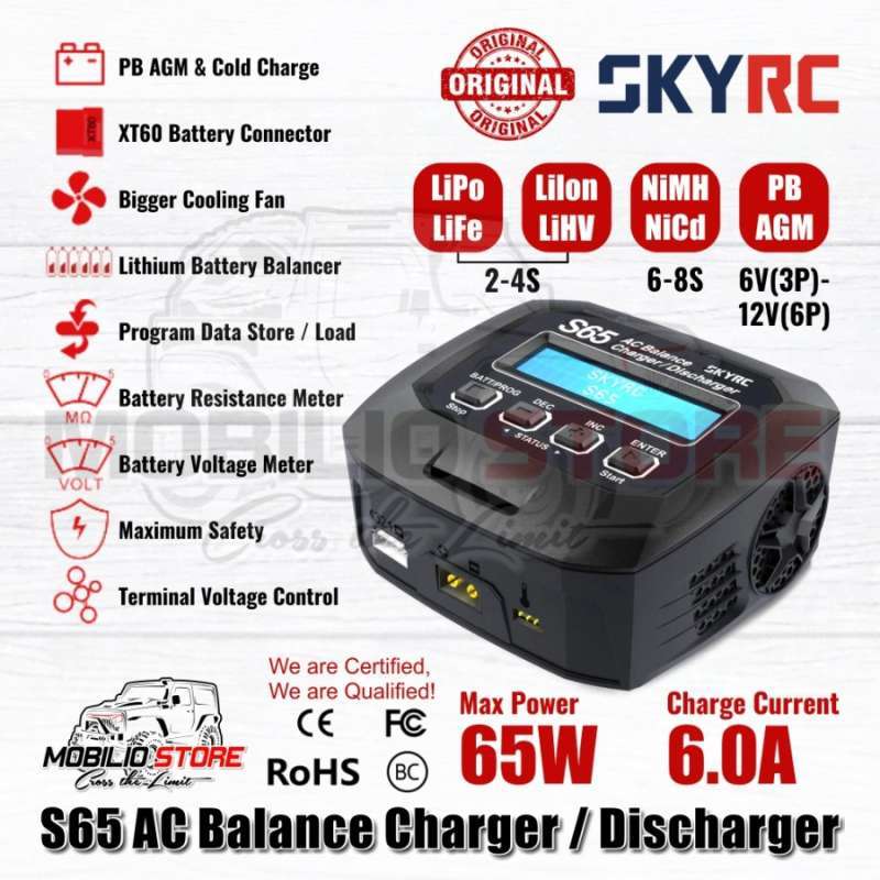 Jual SkyRC S65 AC Balance Charger Discharger 65W 6A LiPo 2-4S NiMh ...