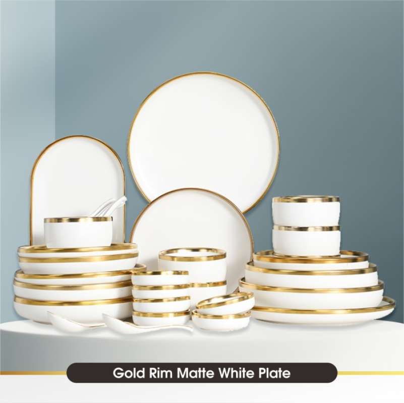 Jual WHITE - PIRING NORDIC MANGKOK MAKAN KERAMIK CERAMIC GOLD RIM BOWL ...