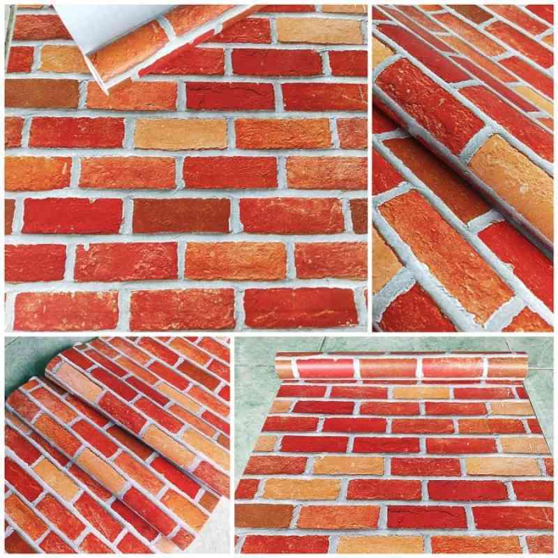 Promo Wallpaper Dinding Batu Merah Garis Putih Diskon 10% di Seller ...