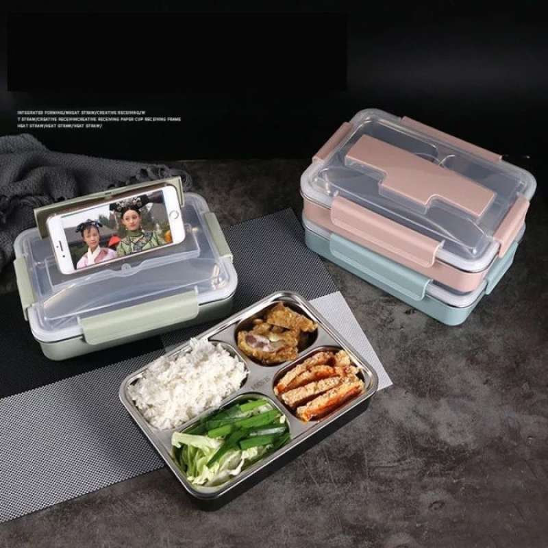 Jual Kotak Makan Lunch Box 4 Sekat Stainless Tahan Panas Anti Tumpah di ...